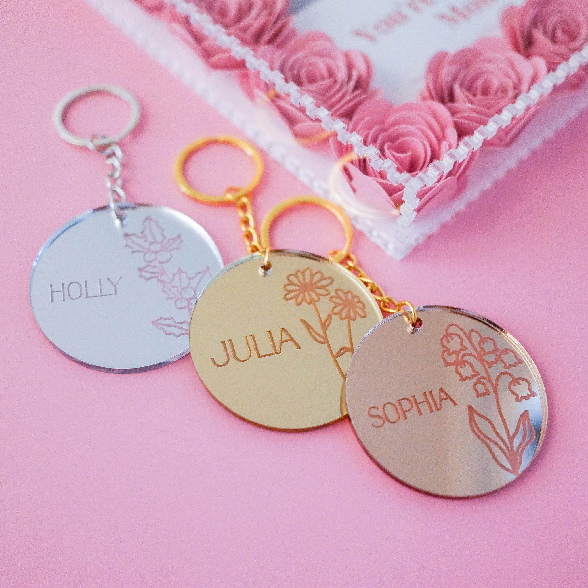 Round Birth Month Flower Keychain | Personalised Gifts NZ — Oh Craft