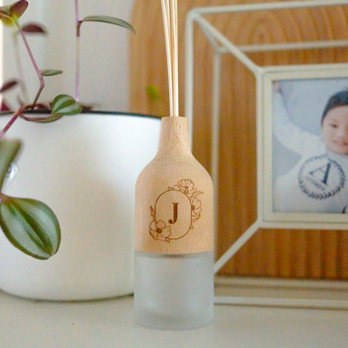 Flora Monogram Wooden Reed Diffuser | Personalised Gifts NZ — Oh Craft